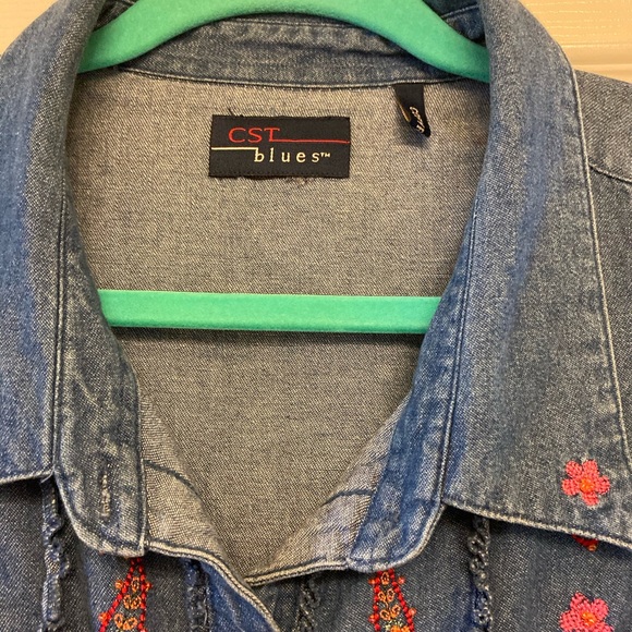 CST Blue | Tops | Jean Shirt Cst Blues Embroidered Denim Womans T2 ...